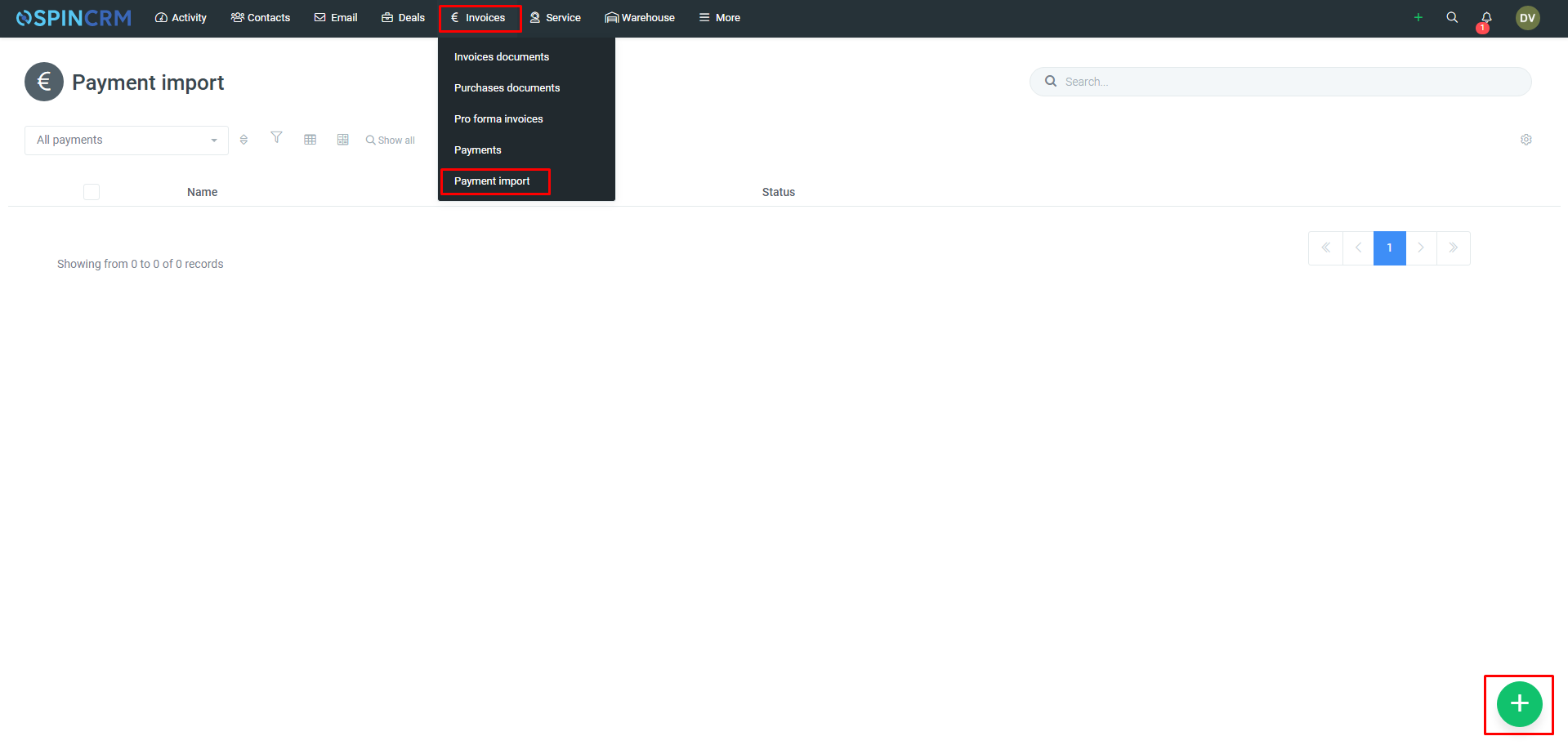Payment Import Spin CRM
